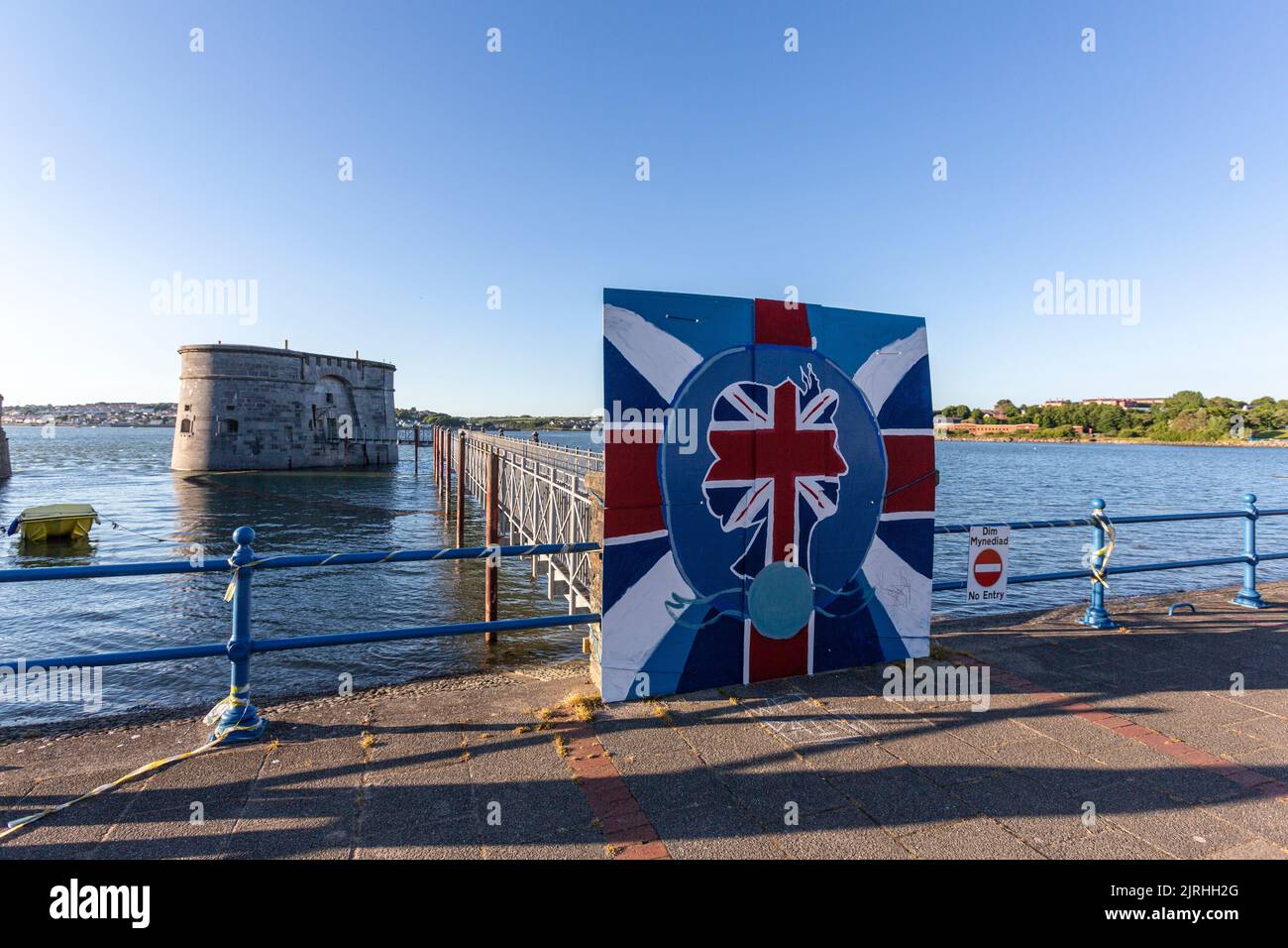 Union Jack flag with queen silhouette in jubilee, Martello Tower, Front ...