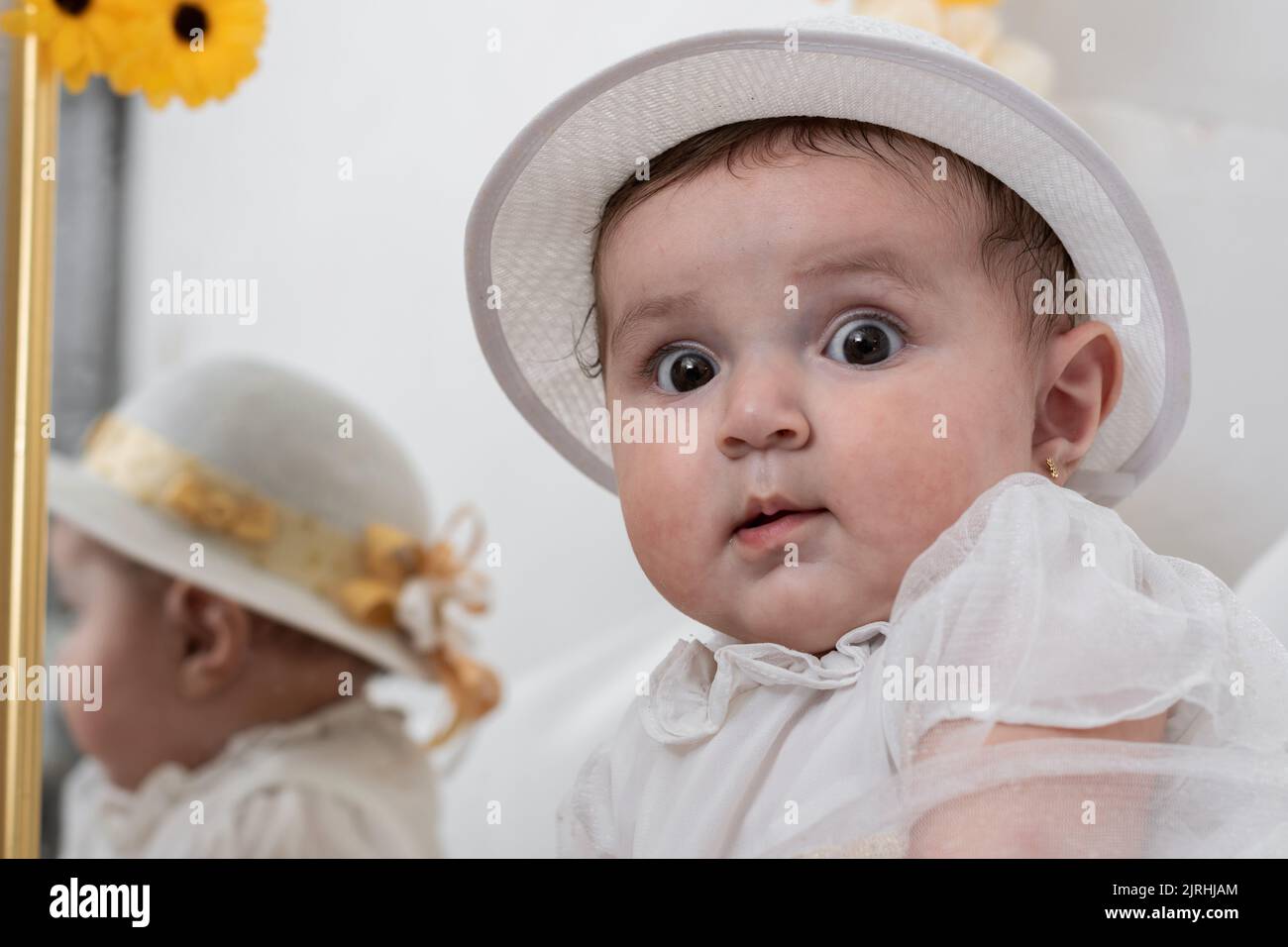 Child looking at reflection in water hi-res stock photography and ...