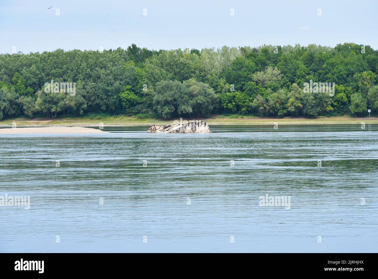 Part of sunken German vessels during World War II in Danube near ...