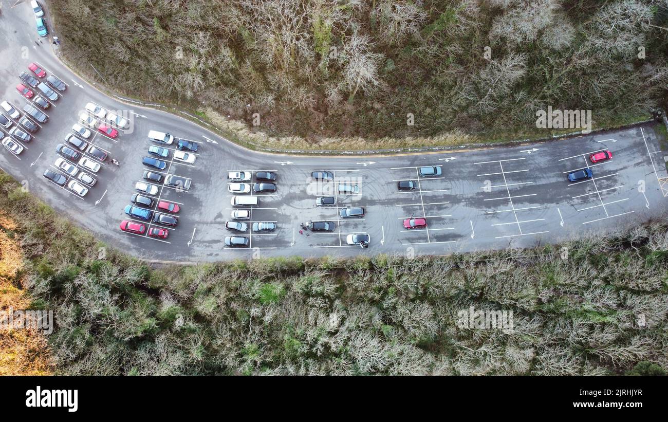 An aerial view of parking between forests Stock Photo - Alamy