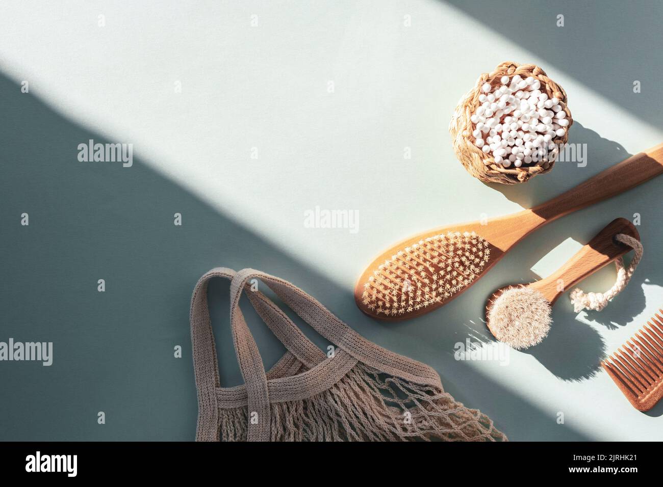 Natural cosmetics, wooden brushes, ear cleaning sticks, comb and mesh ...