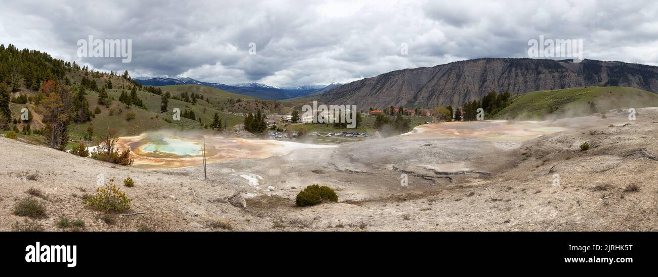Hot spring Geyser with colorful water in American Landscape Stock Photo ...
