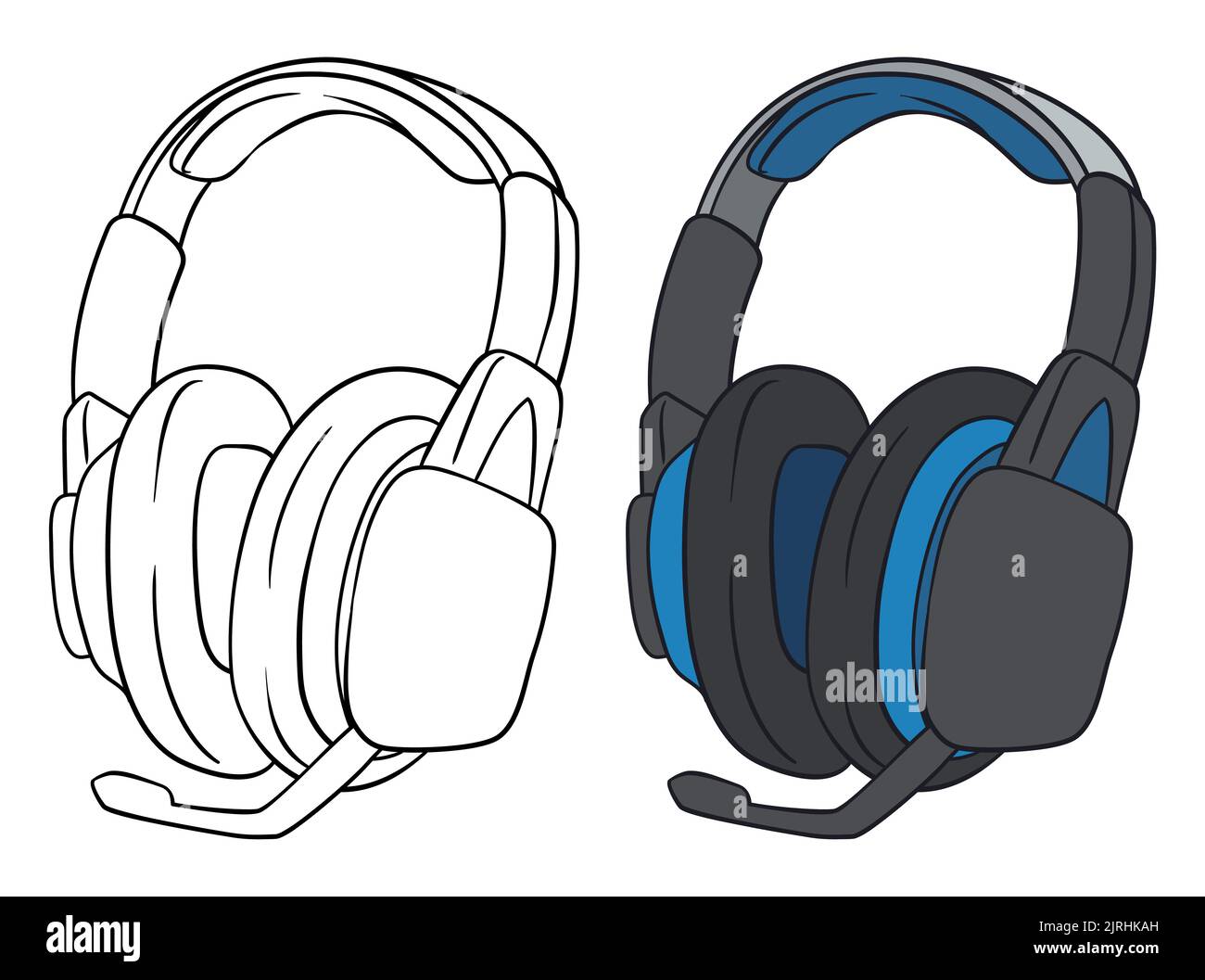 Design in flat style and outlines of a set of headphones with ...