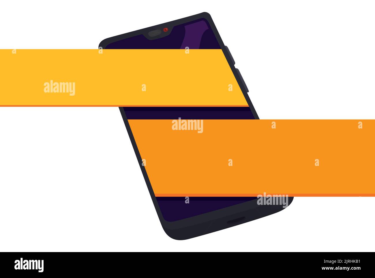 Empty yellow labels coming out from a smartphone. Design in cartoon ...