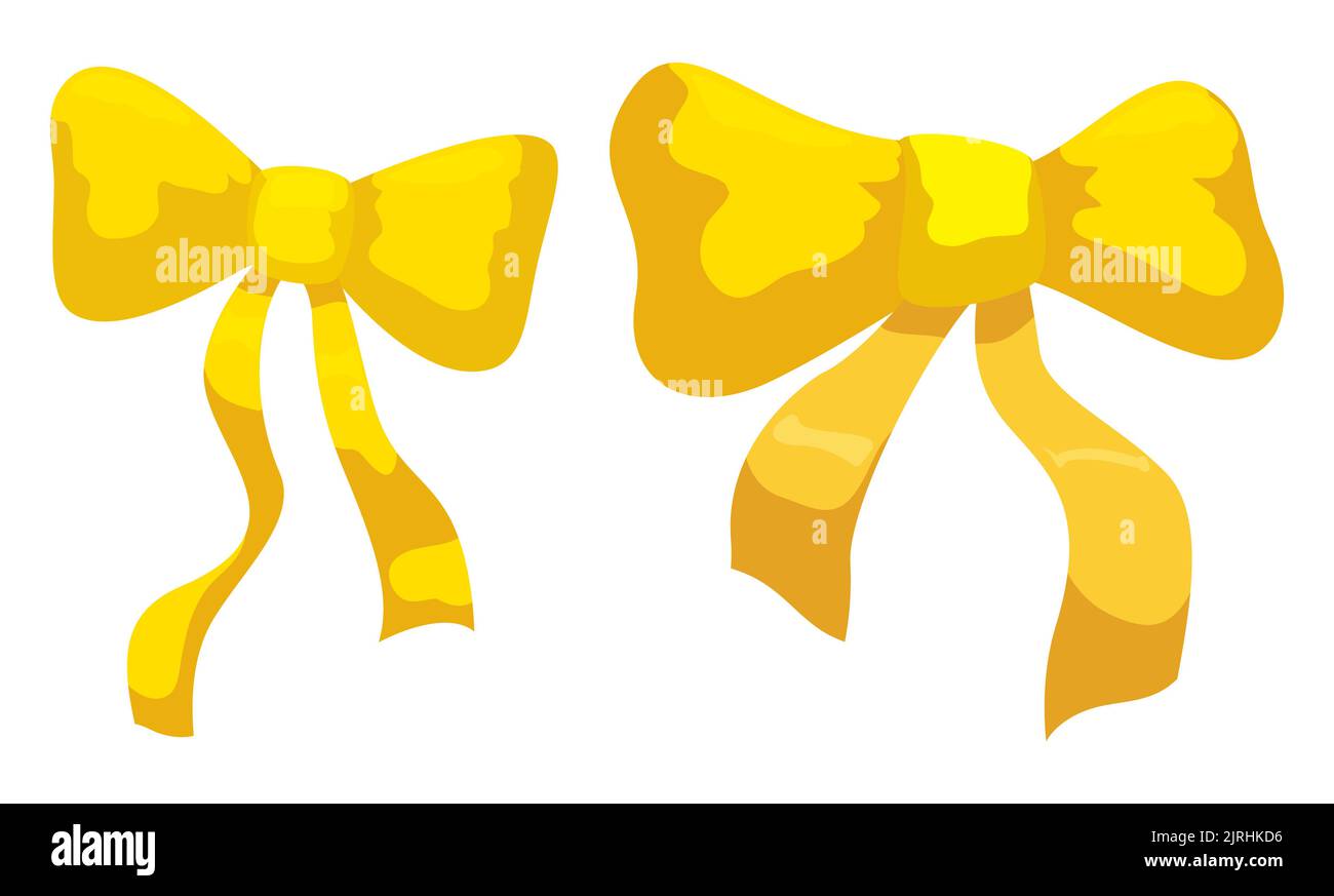Design in cartoon style of a pair of yellow or gold ribbons over white ...