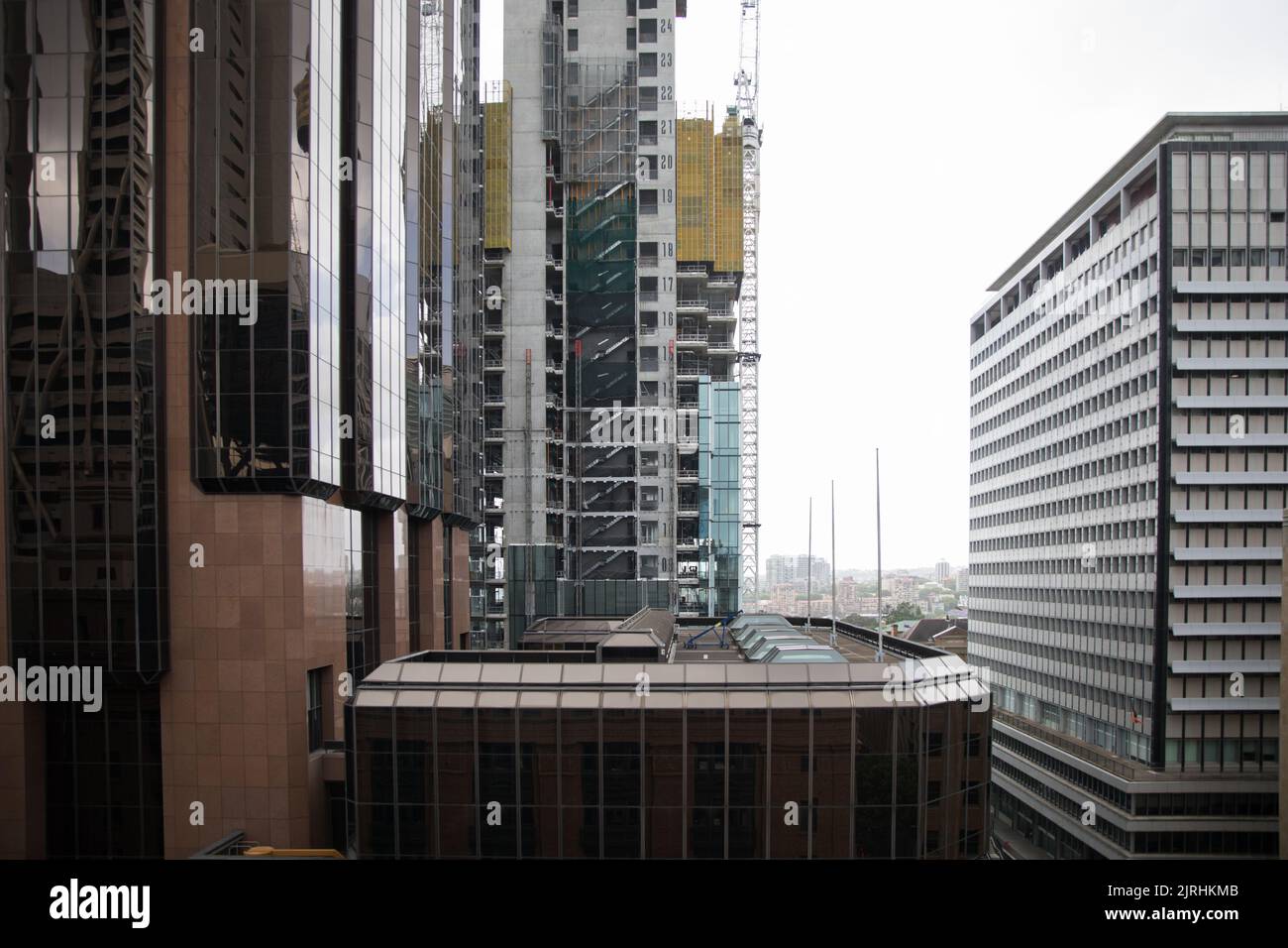 A skyscraper under construction in the downtown core of Calgary ...