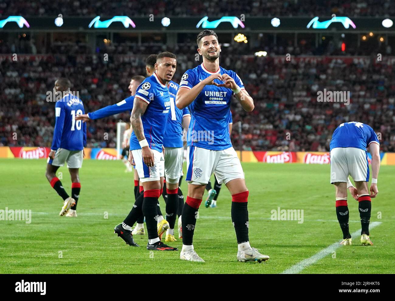 Rangers' Antonio-Mirko Colak (centre) celebrates scoring their side's ...