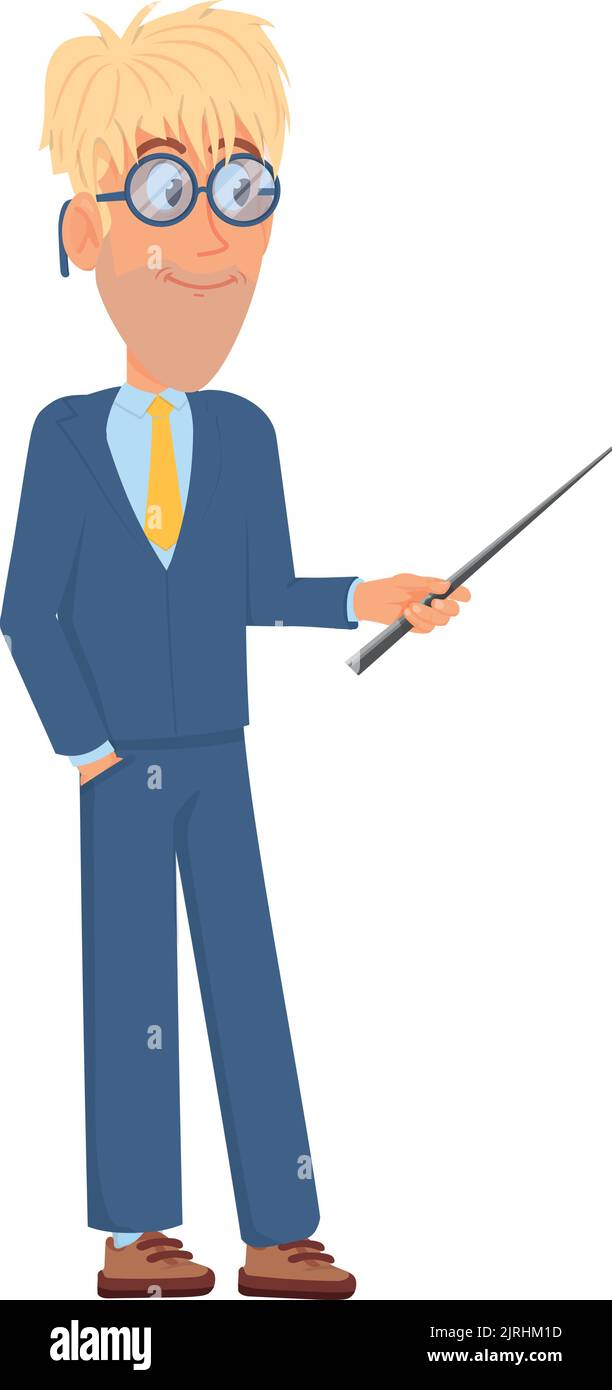 Businessman with wooden pointer stick. Happy man present Stock Vector ...