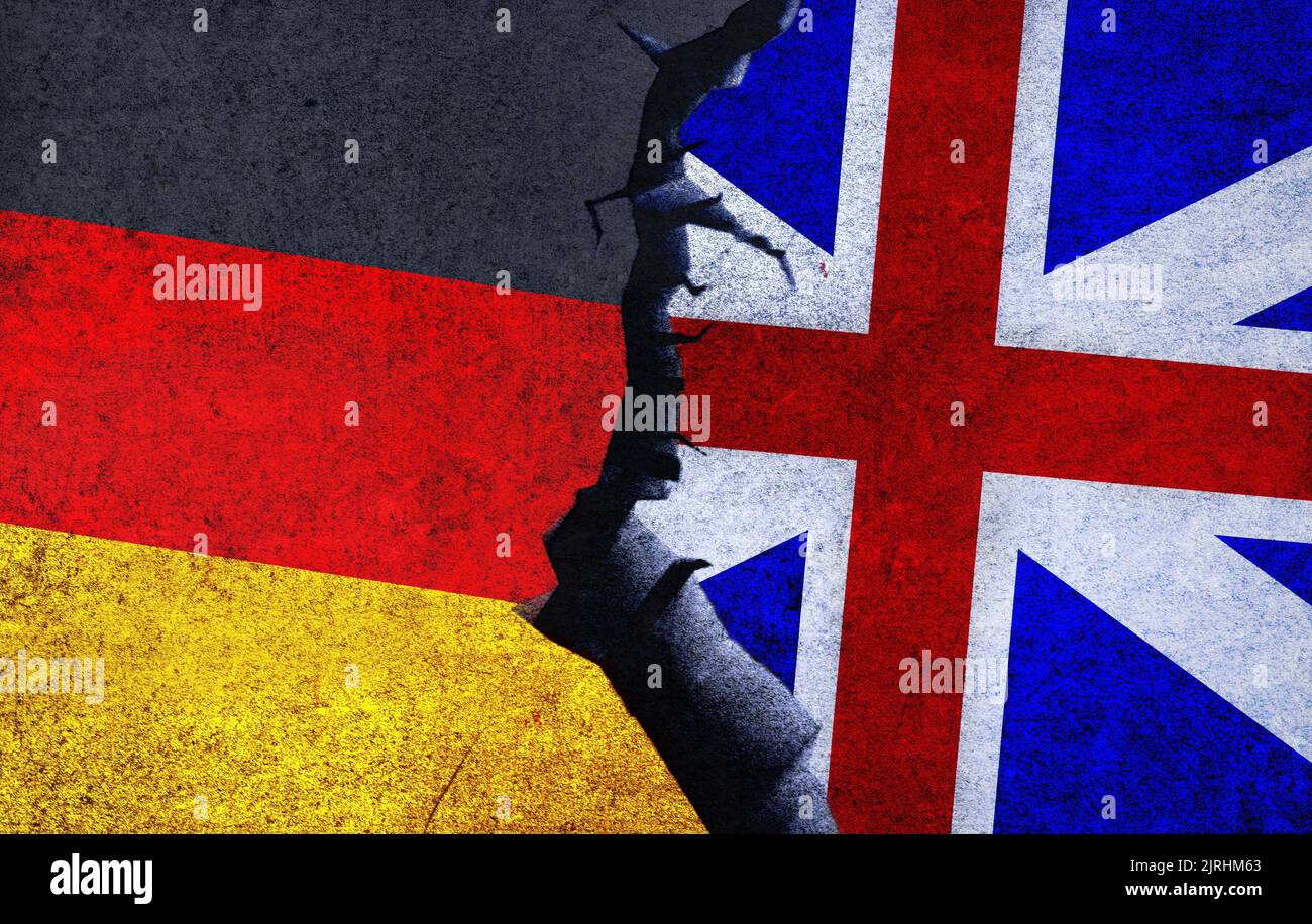 United Kingdom vs Germany concept flags on a wall with a crack. Germany ...