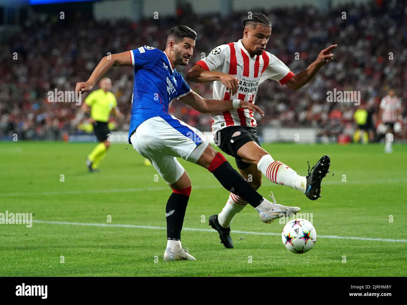 Rangers' Antonio-Mirko Colak (left) attempts a shot on goal during the ...