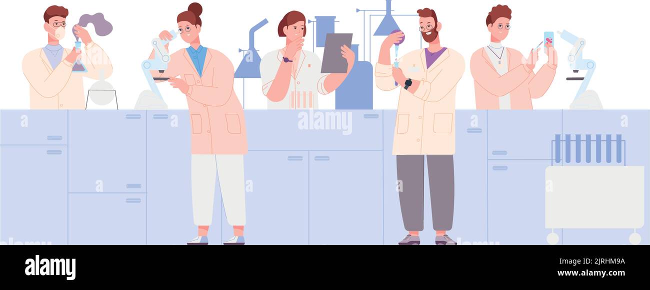 People working in chemical laboratory. Science team experiment isolated ...