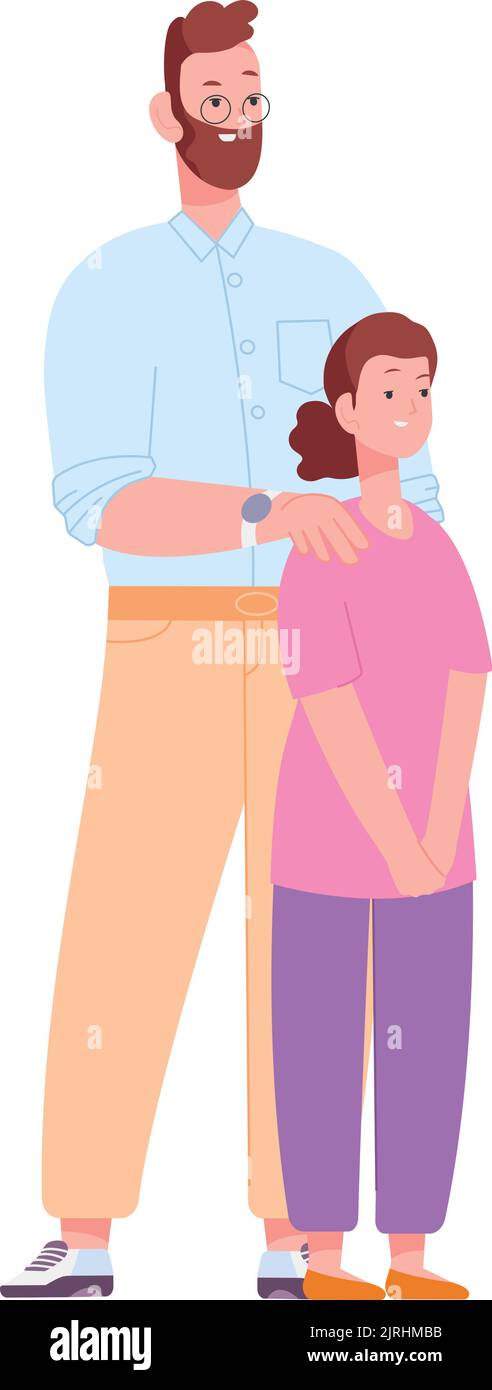 Dad standing with daugter. Happy parent with kid isolated on white ...