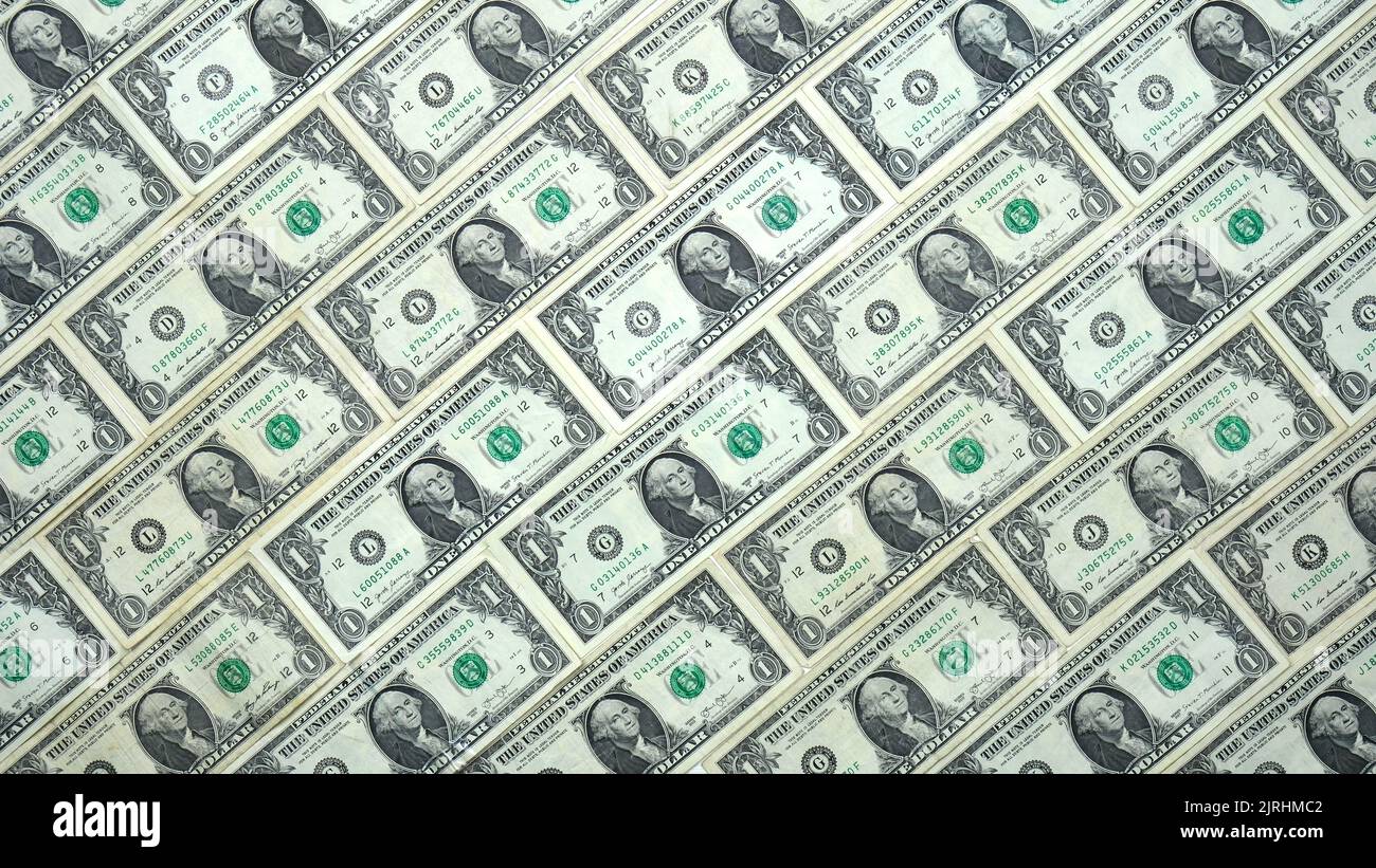 One dollar pattern background flat lay money Stock Photo - Alamy