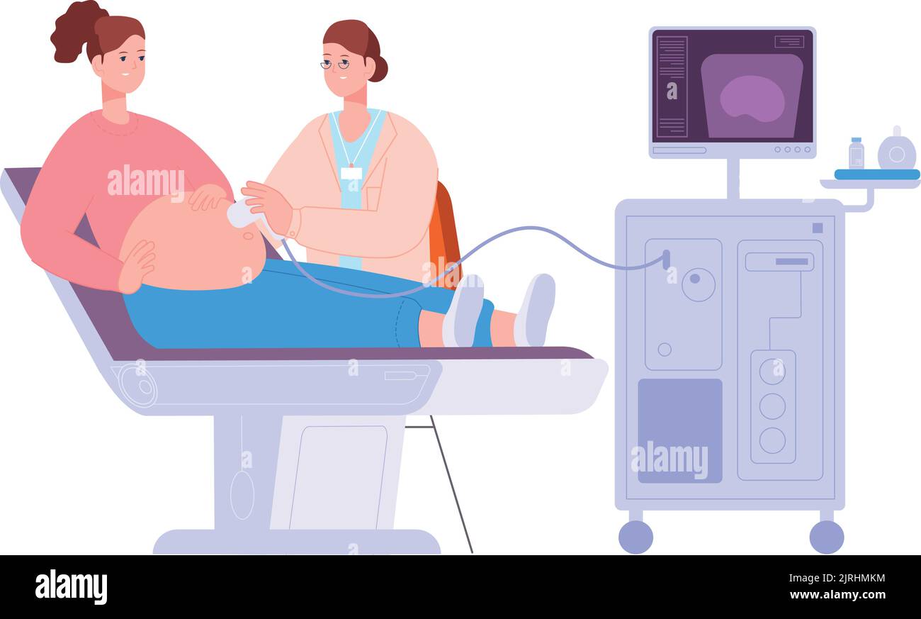 Pregnant woman on ultrasound scan. Medical examination isolated on ...
