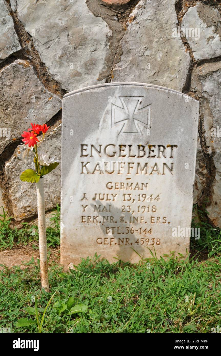 The grave of a German soldier in the historic cemetery at Fort Reno ...