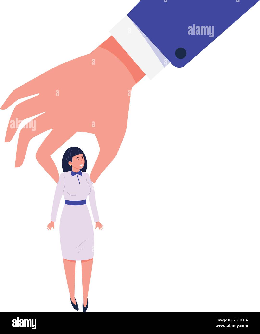 Giant hand holding female figure. Woman miniature isolated on white ...