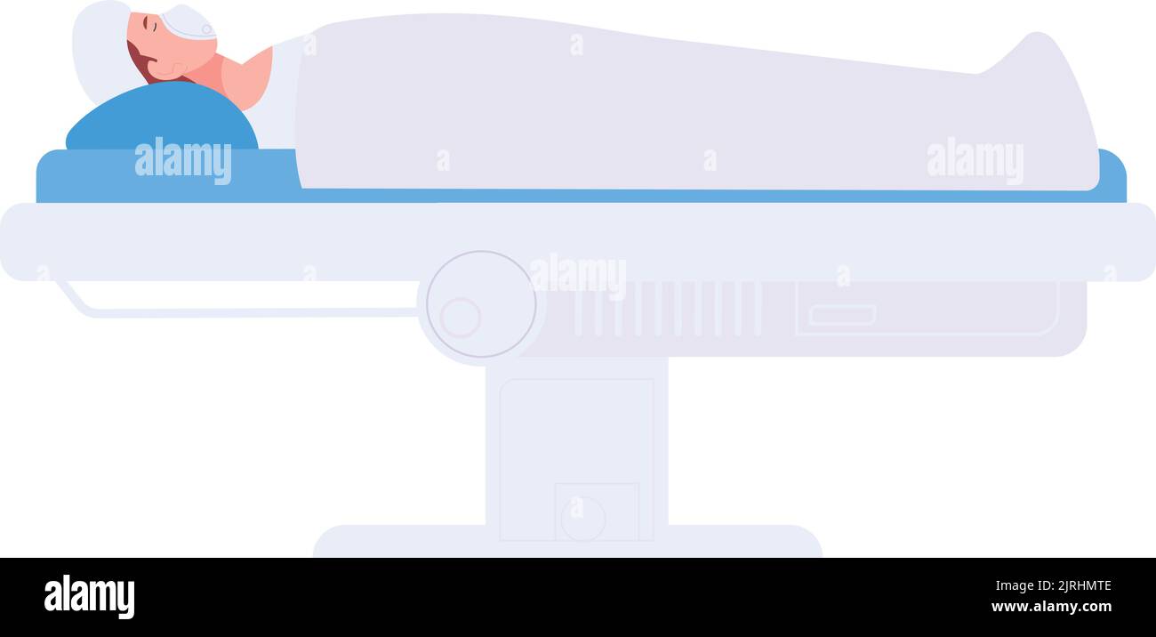 Patient laying on surgical table. Medical operation place isolated on ...