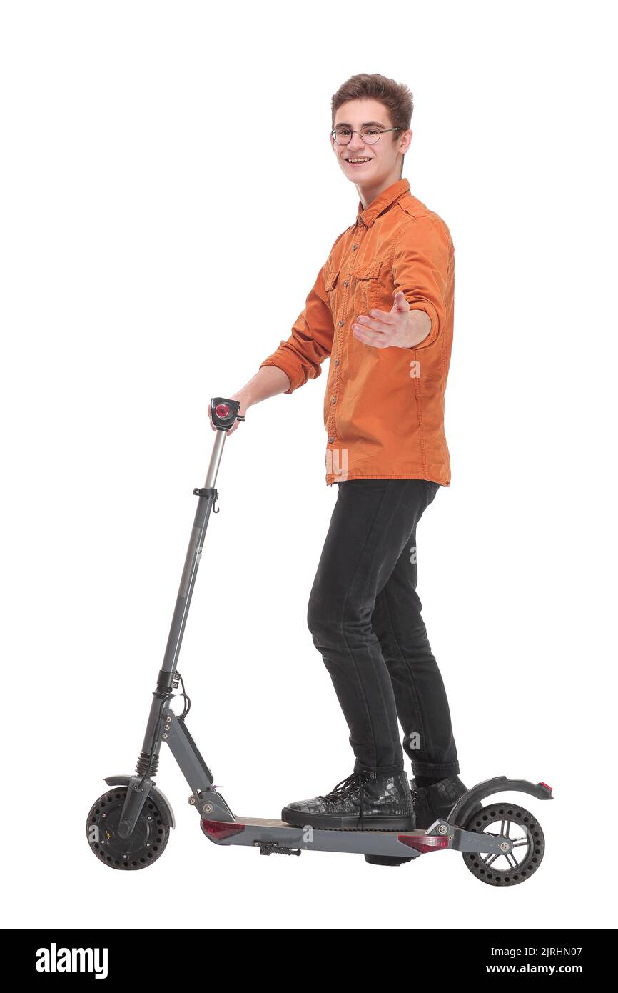 Male rides electric scooter Cut Out Stock Images & Pictures - Alamy