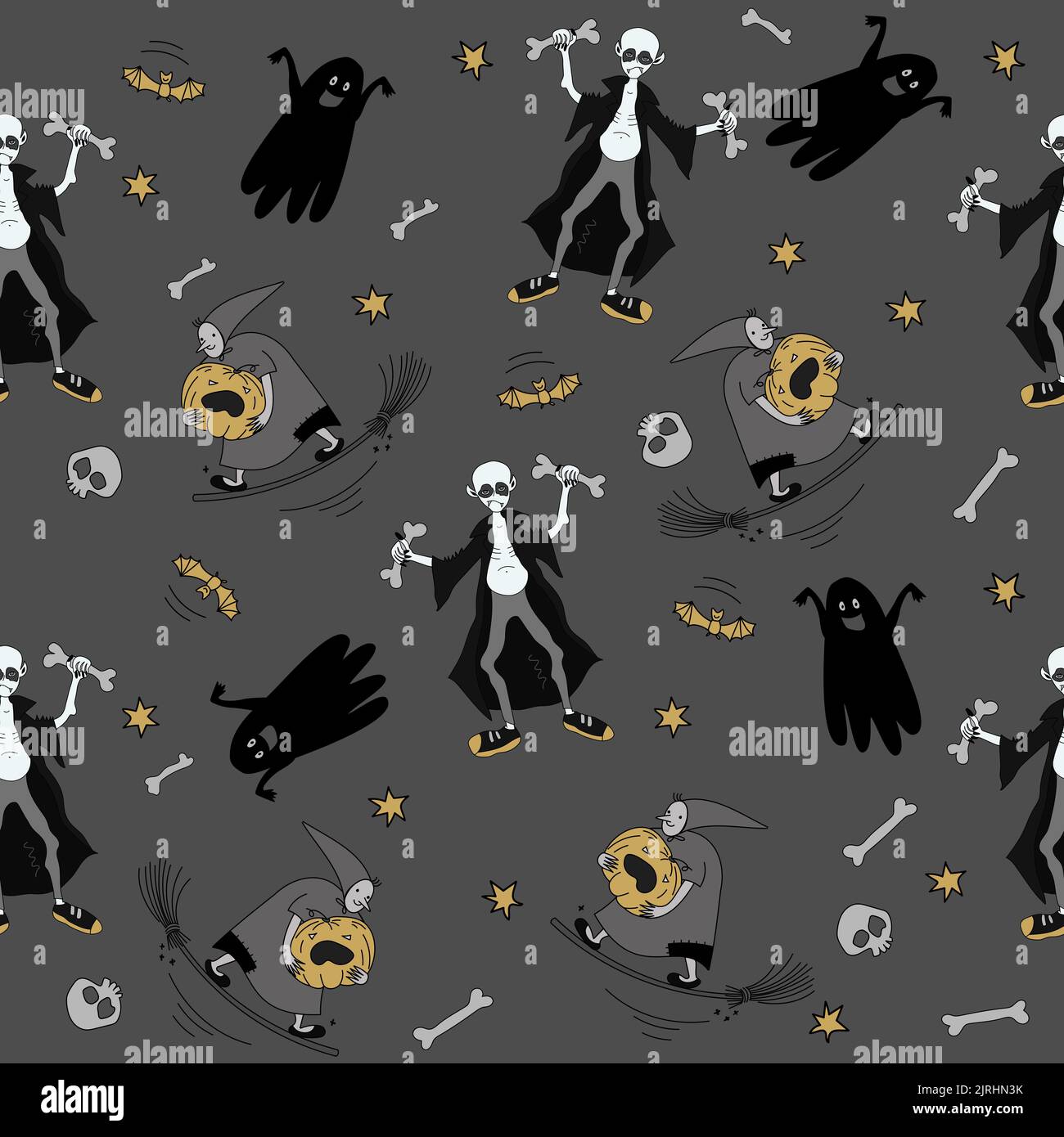 Funny Witch, wampire, ghost and bat. Seamless pattern for Halloween ...
