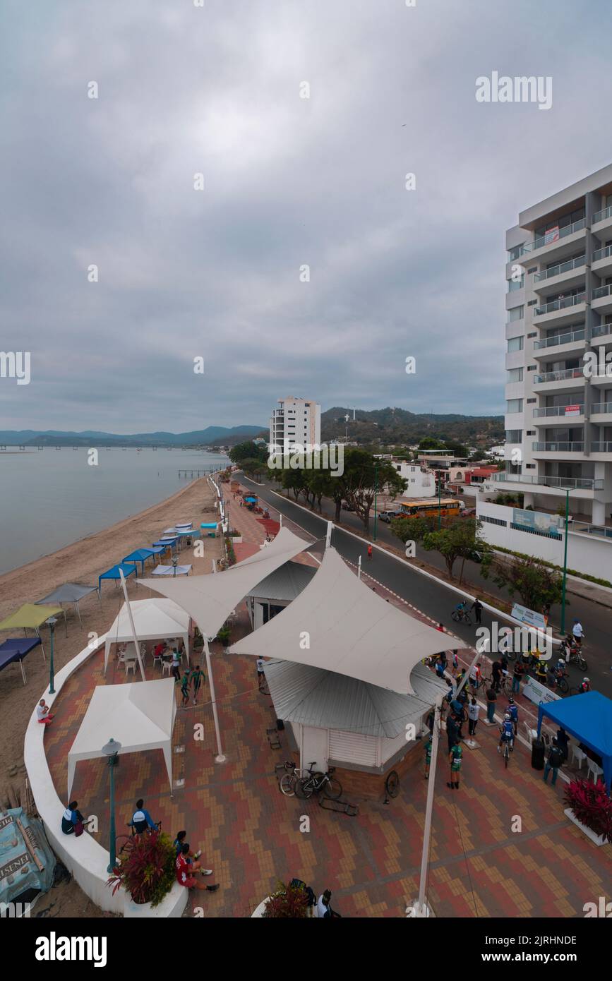 Bahia de Caraquez, Manabi / Ecuador - August 21 2022: People walking on ...