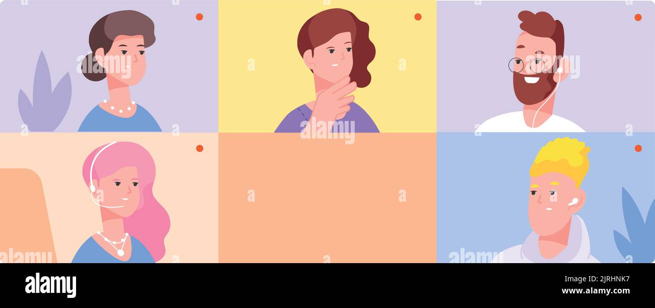 People in video chat windows. Group family call. Vector illustration ...