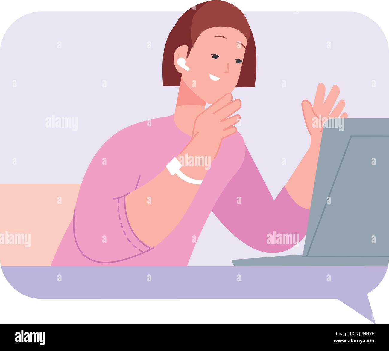 Chat frame with happy woman talking. Video call isolated on white ...