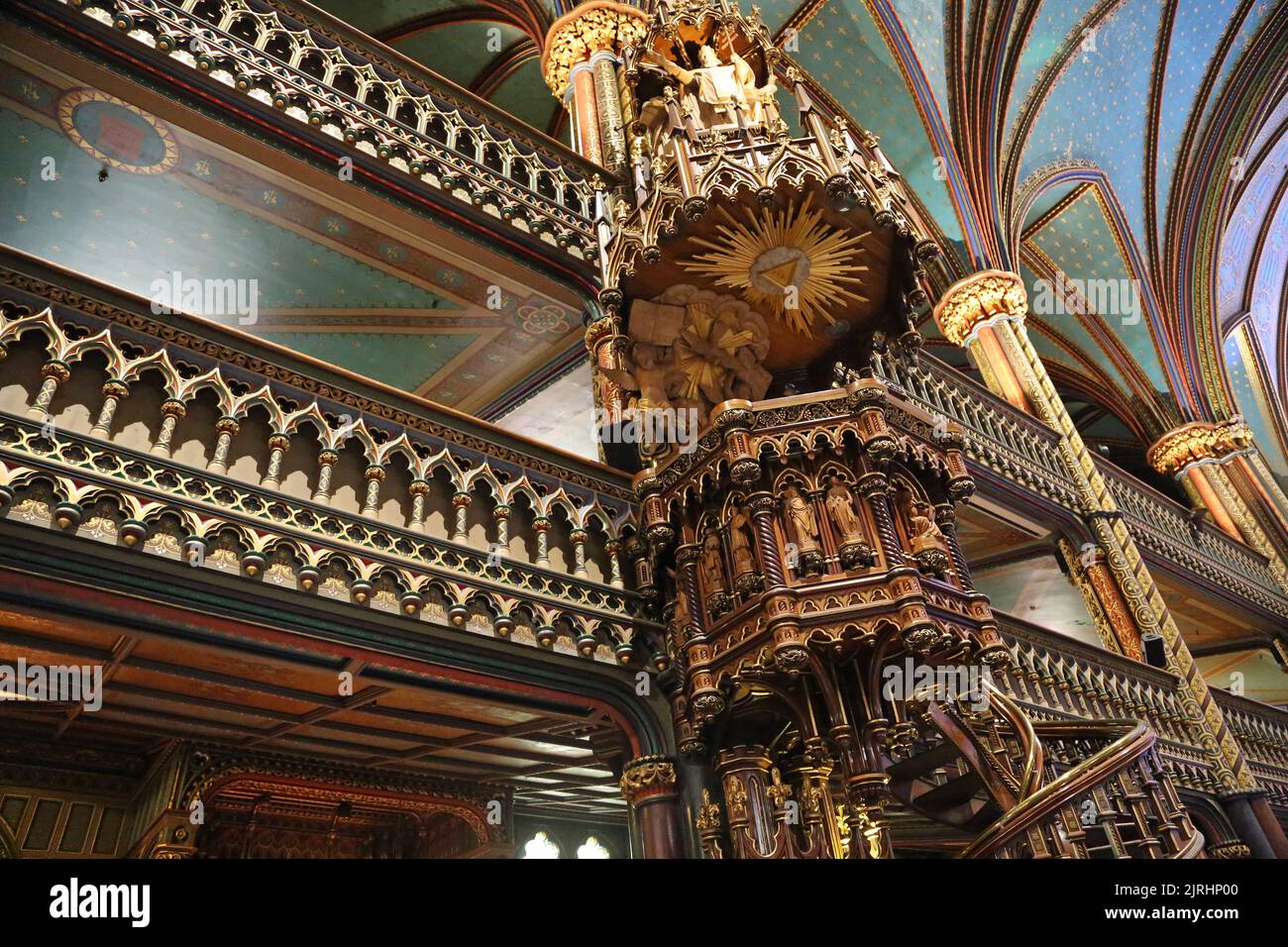 The gallery and the ambo - Notre Dame Basilica - Montreal, Canada Stock ...