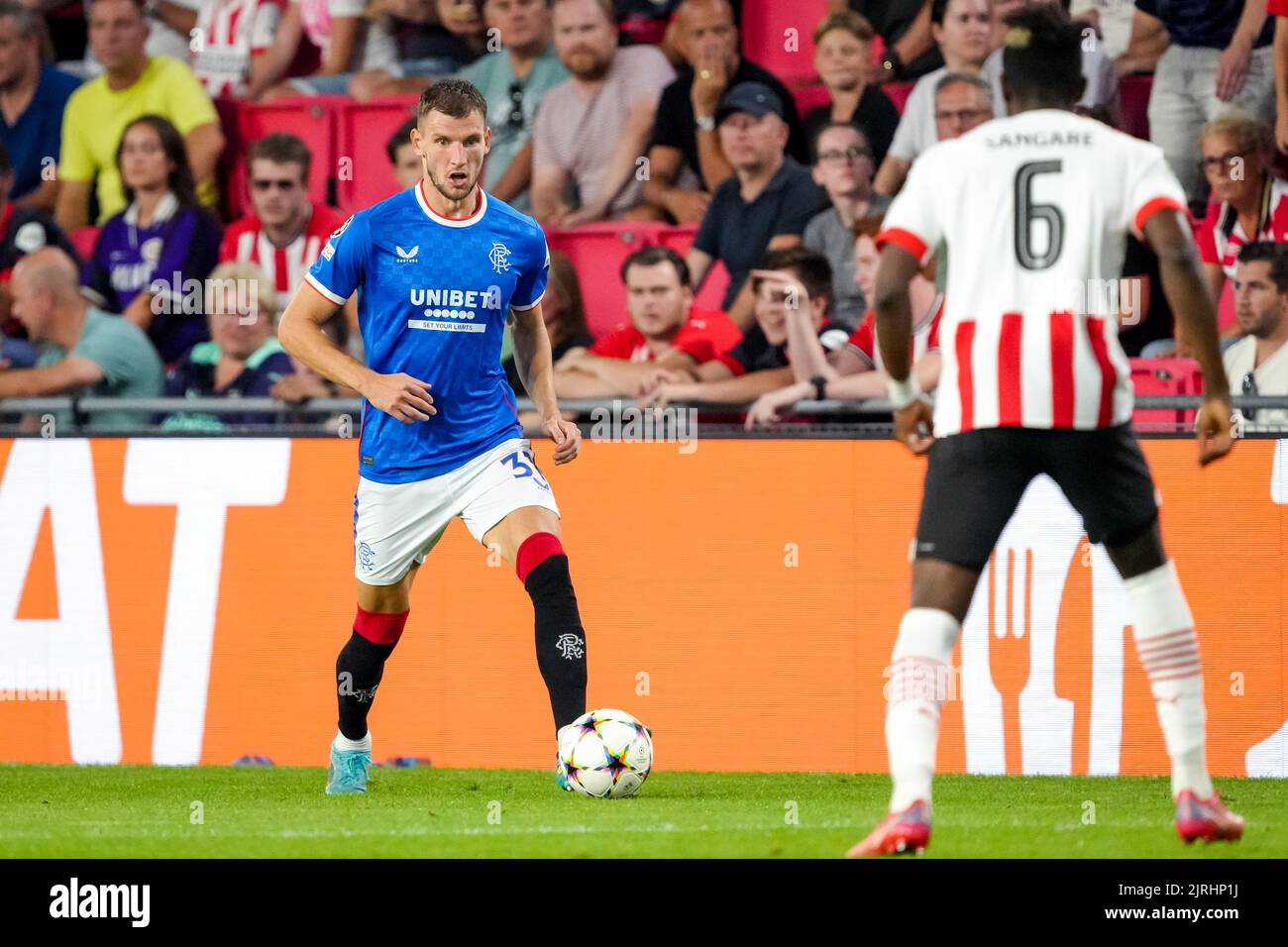 EINDHOVEN, NETHERLANDS - AUGUST 24: Borna Barisic of Rangers dribbles ...