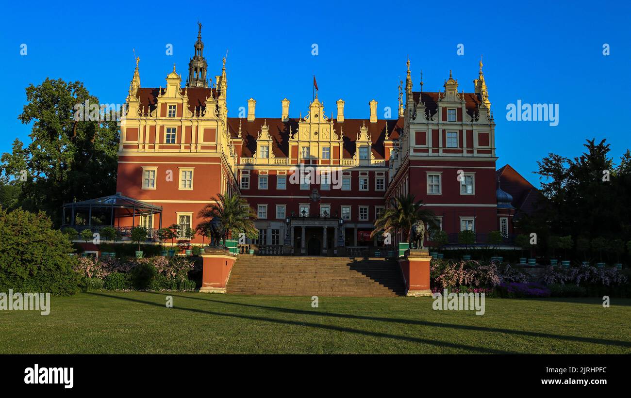 A beautiful shot of Schloss Muskau castle surrounded by trees on a ...