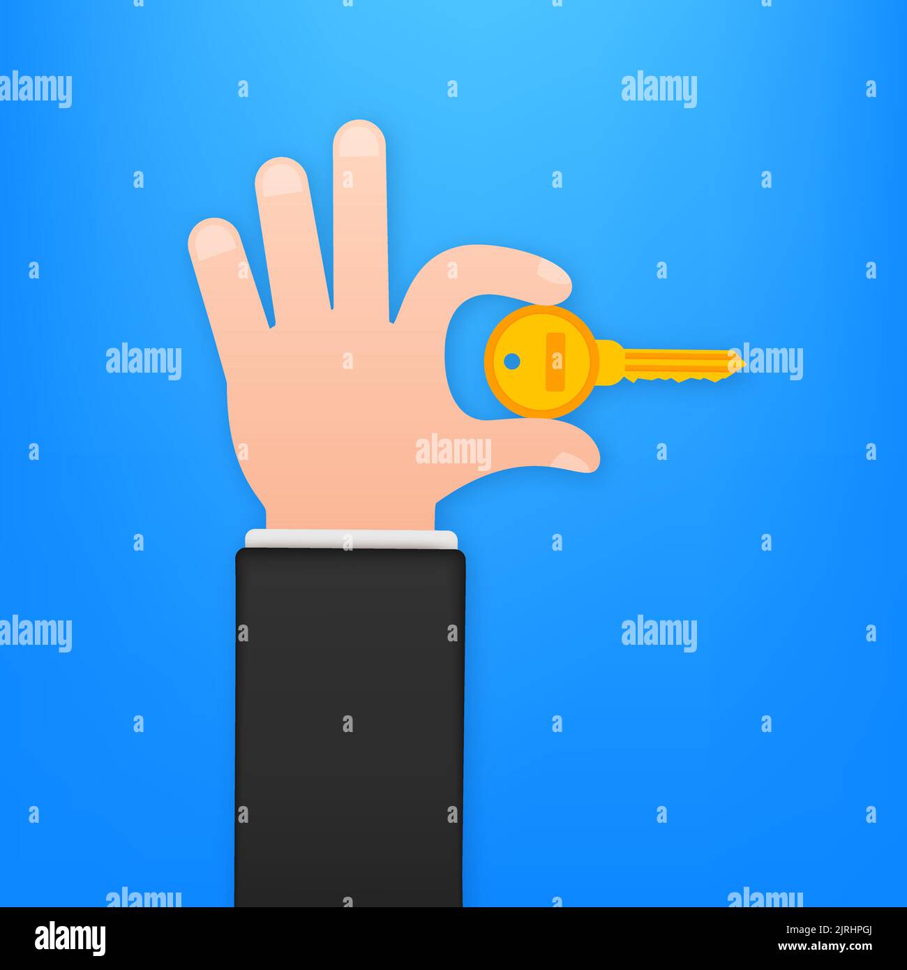 Gold color keys handing over hand on blue background. Vector stock ...