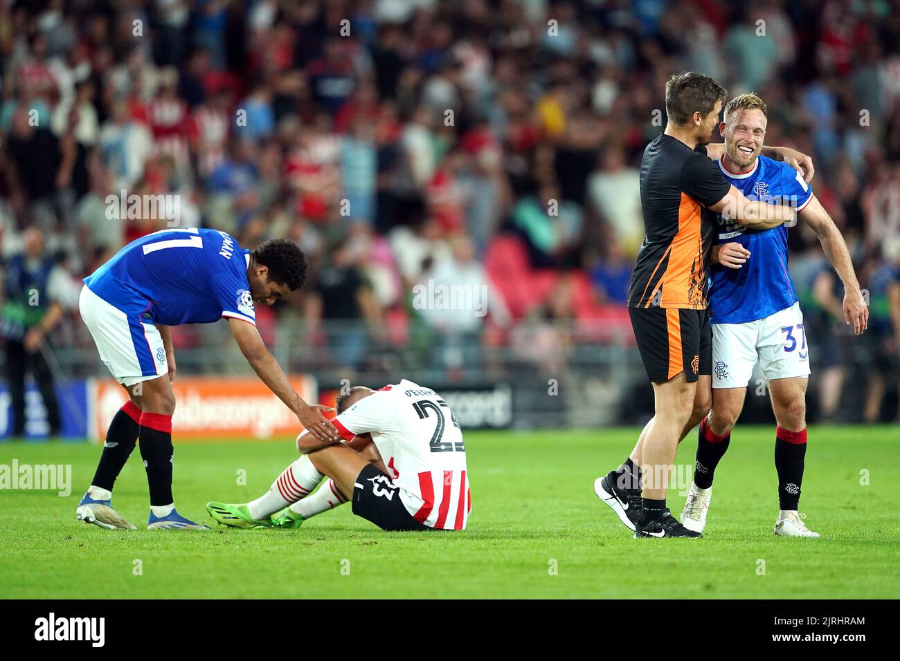 Rangers' Scott Arfield (right) celebrates as Rangers' Malik Tillman ...