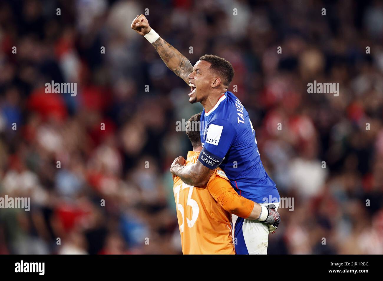 EINDHOVEN - (lr) Rangers FC goalkeeper Jon McLaughlin, James Tavernier ...