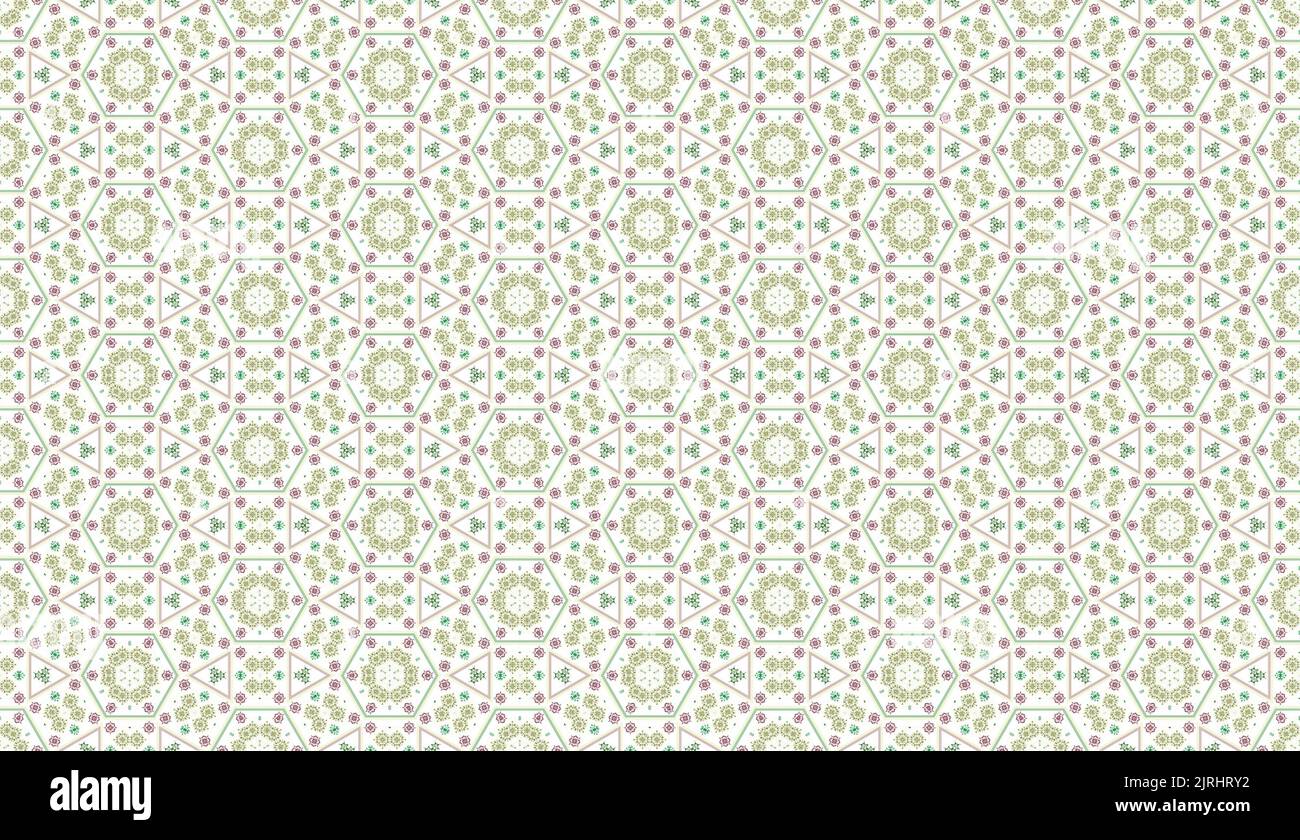 Seamless repeat pattern of small scale triangles and circles on white ...