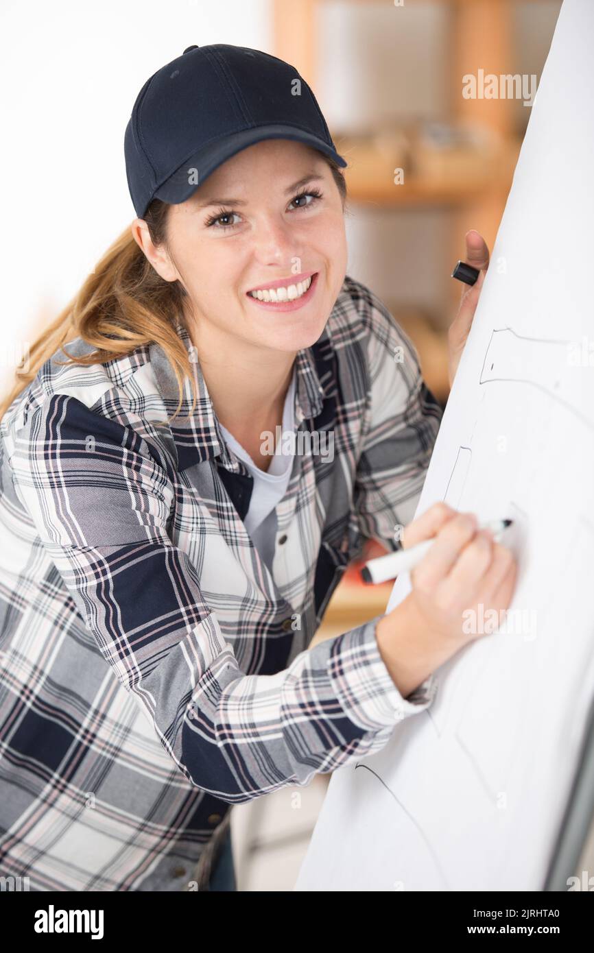 woman drawing on paper flip chart Stock Photo - Alamy