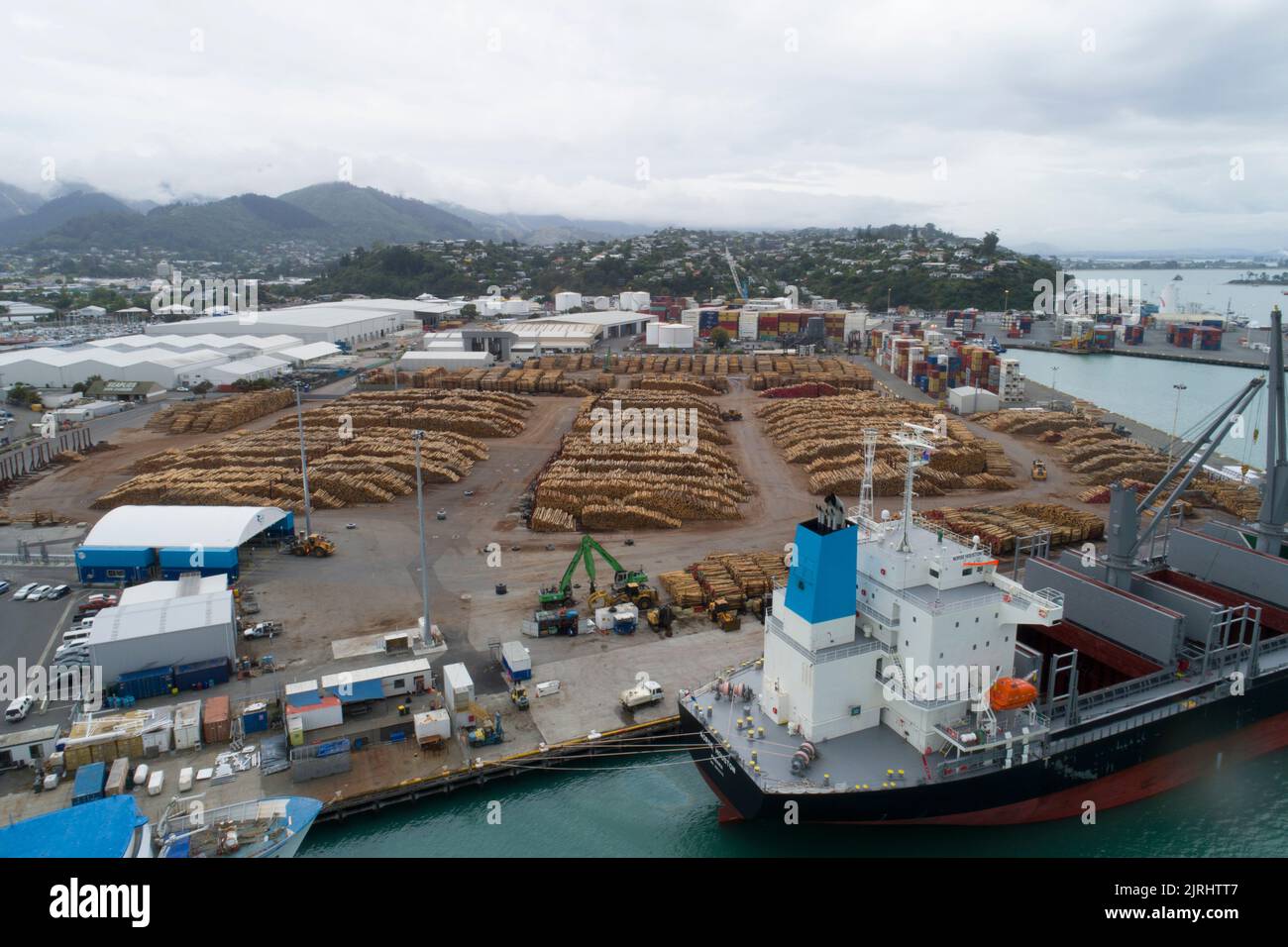 Log yards at Port Nelson, New Zealand Stock Photo - Alamy