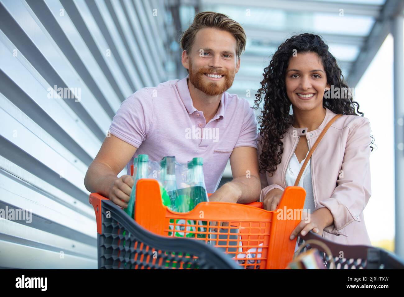 happy cart filled with groceries Stock Photo - Alamy