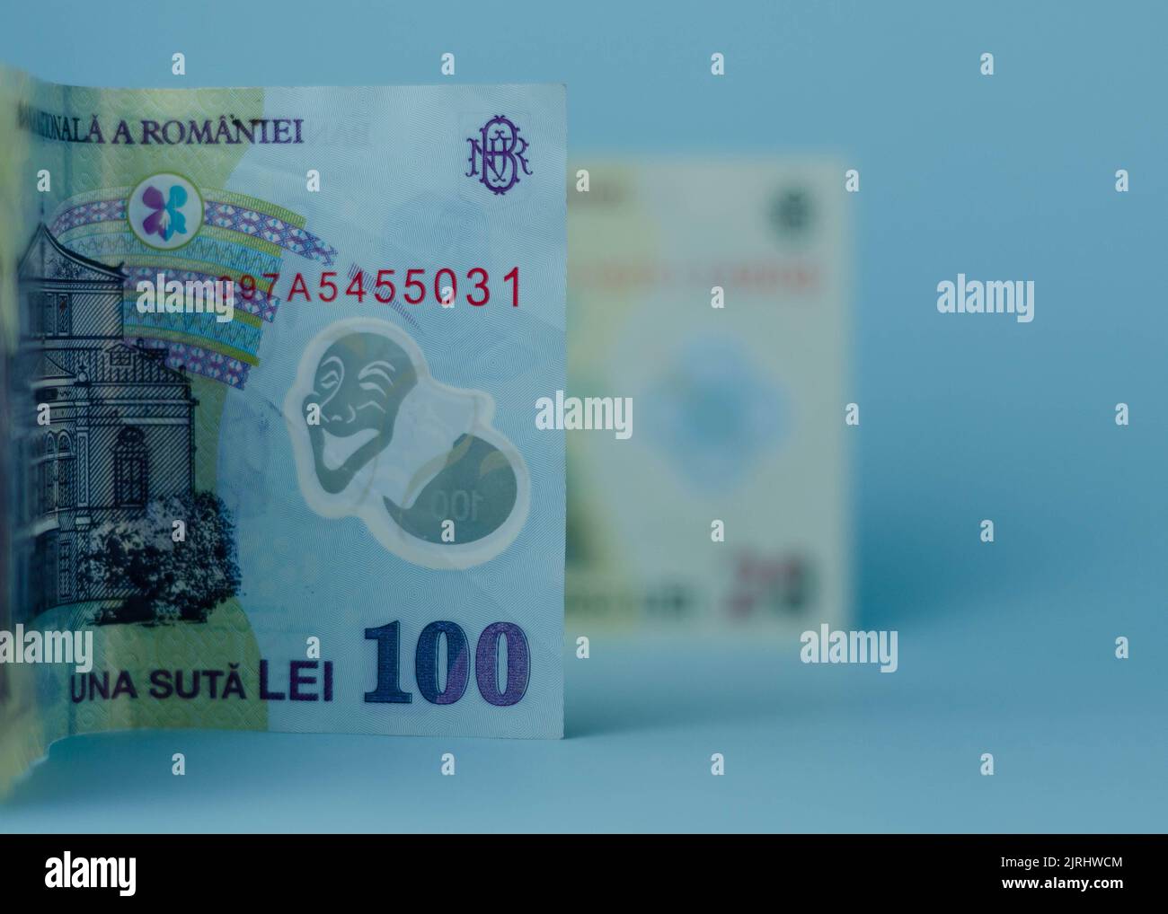 Selective focus on detail of lei banknotes. Close up macro detail of ...