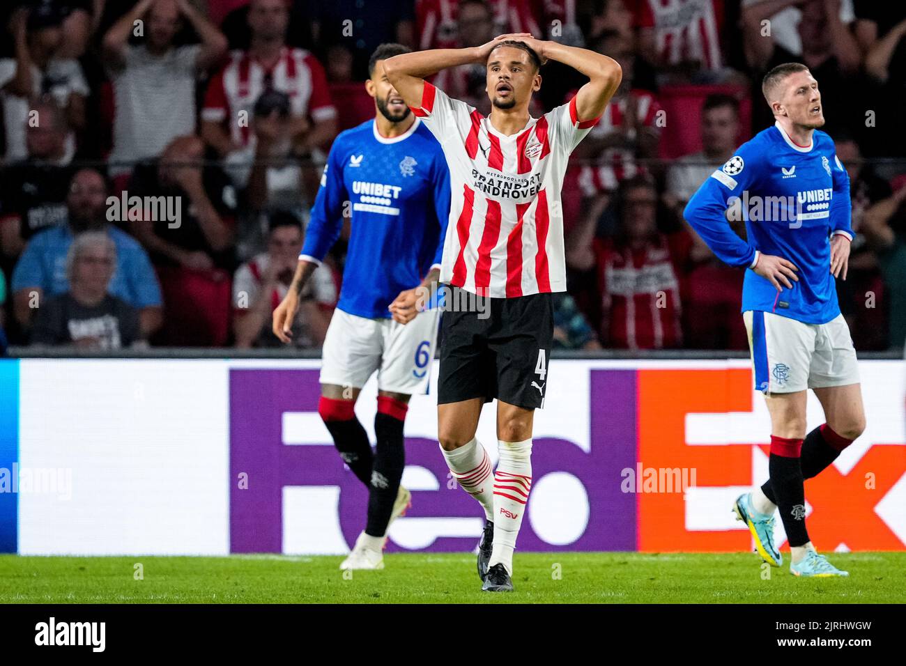 EINDHOVEN, NETHERLANDS - AUGUST 24: Armando Obispo of PSV reacts during ...