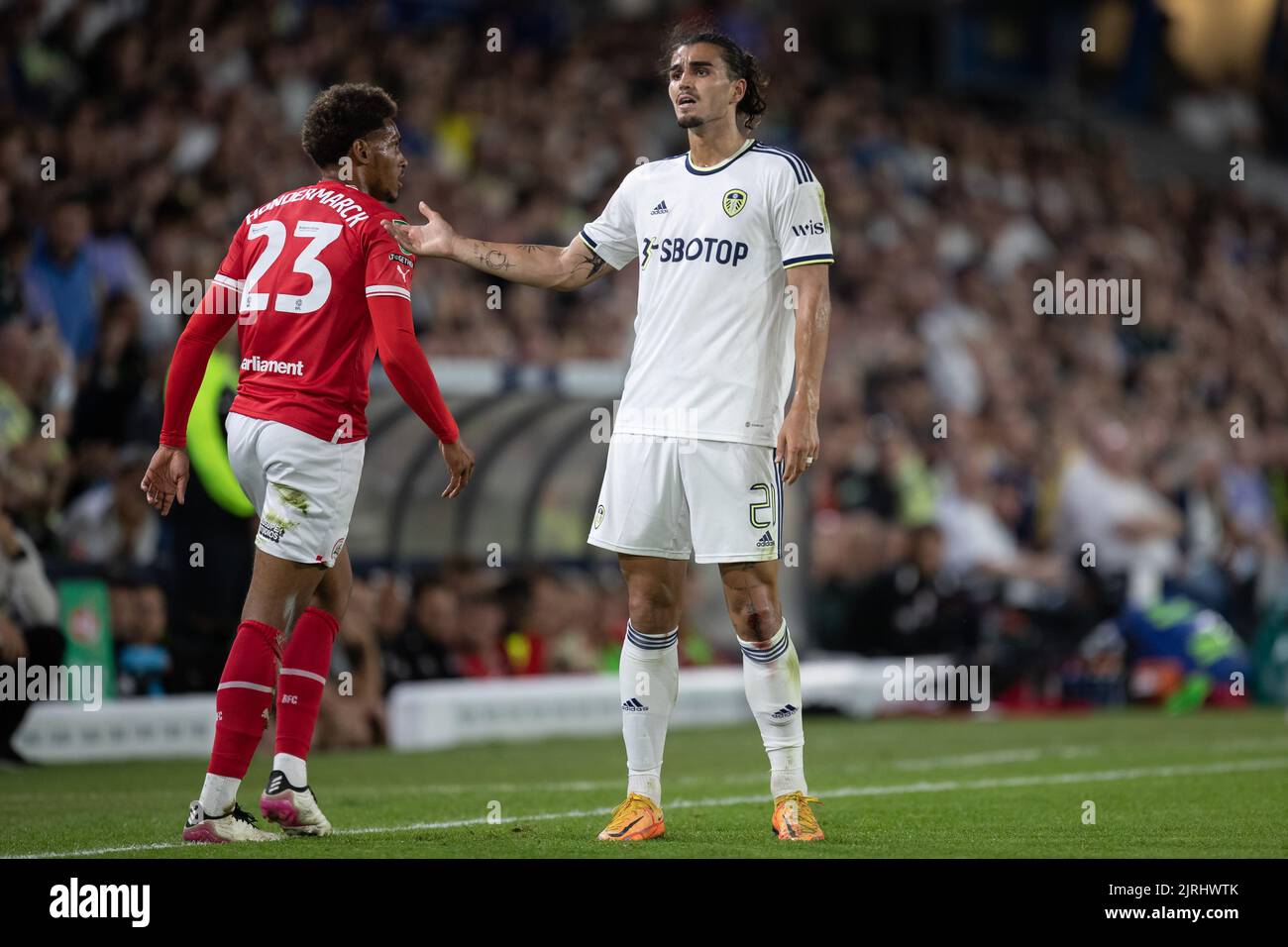 Pascal Struijk #21 of Leeds United gestures and reacts during the game ...