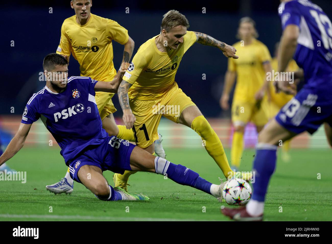 Runar Espejord of Bodo/Glimt in action against Dino Peric of Dinamo ...