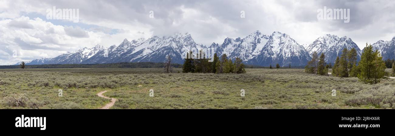 Trees, Land and Mountains in American Landscape. Spring Season Stock ...