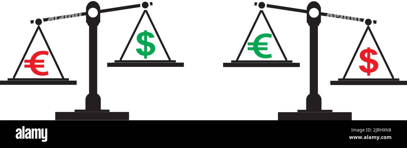 Two scales weighing different euro and dollar symbols Stock Vector ...