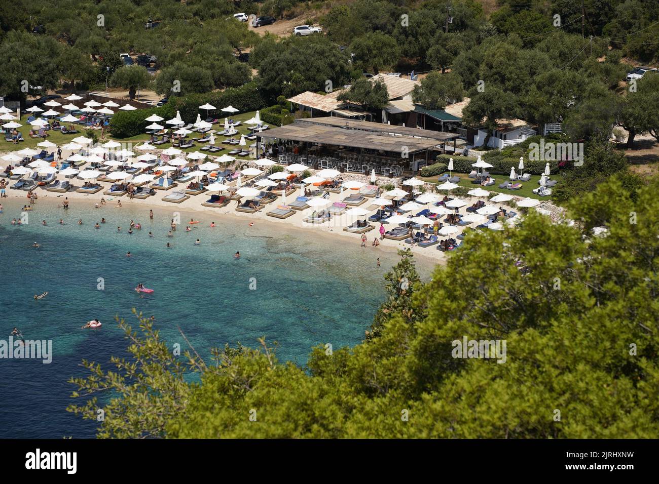 Sivota, Epirus, Greece. Mikri Ammos Beach Crowded With Tourists Stock ...