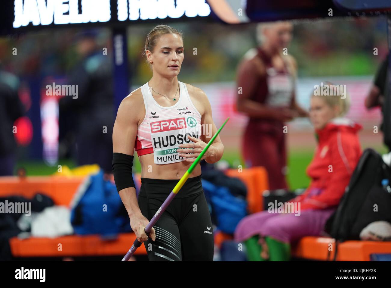 Victoria Hudson taking part in the javelin throw at the European ...