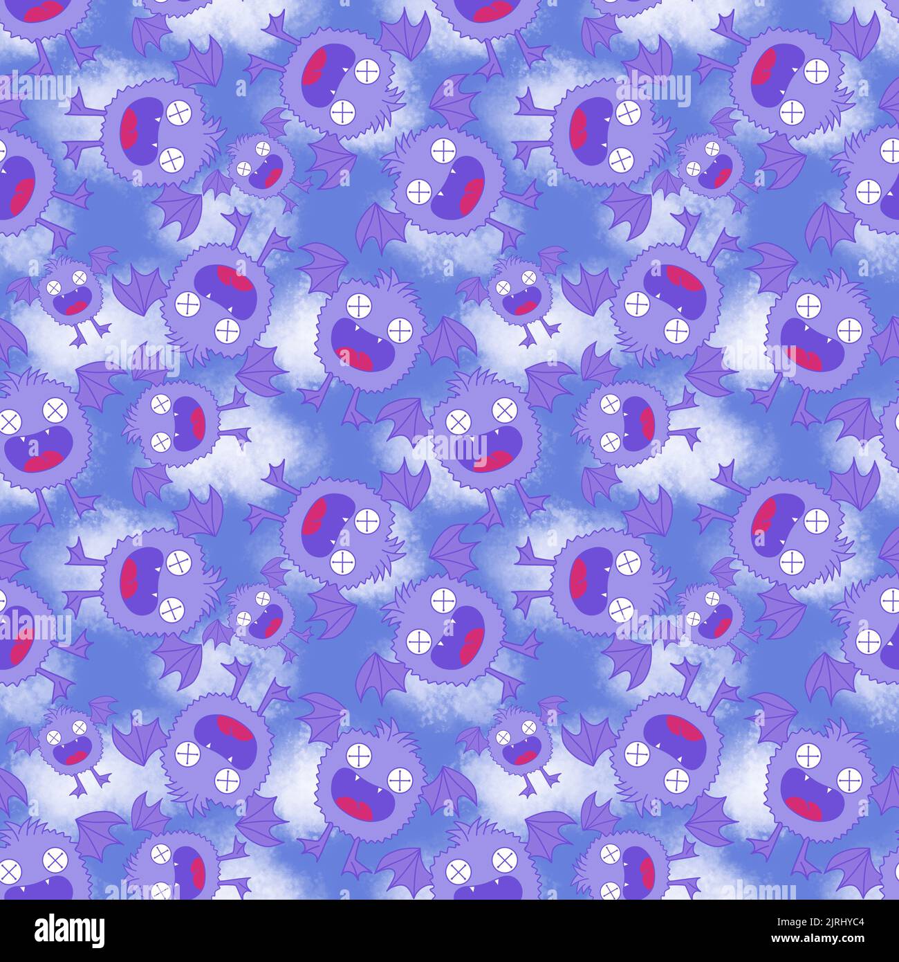 Cartoon Halloween seamless monster bats and sculls and pumpkins and ...