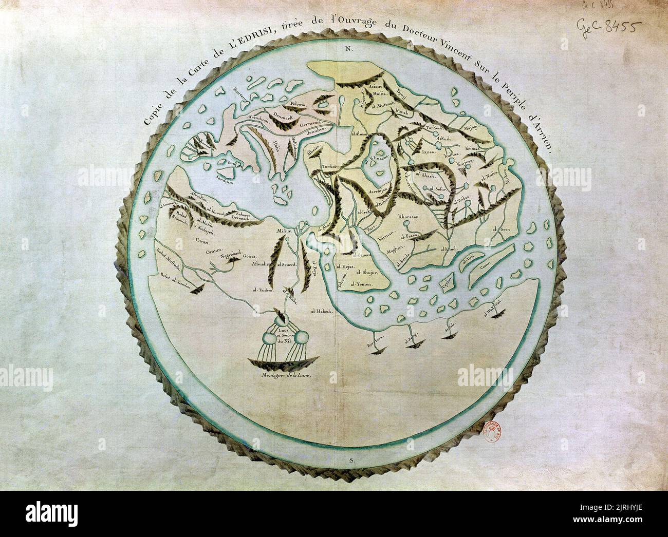 Map of the world (engraving) by Al-Idrisi or Edrisi, Abu Muhammad (c ...