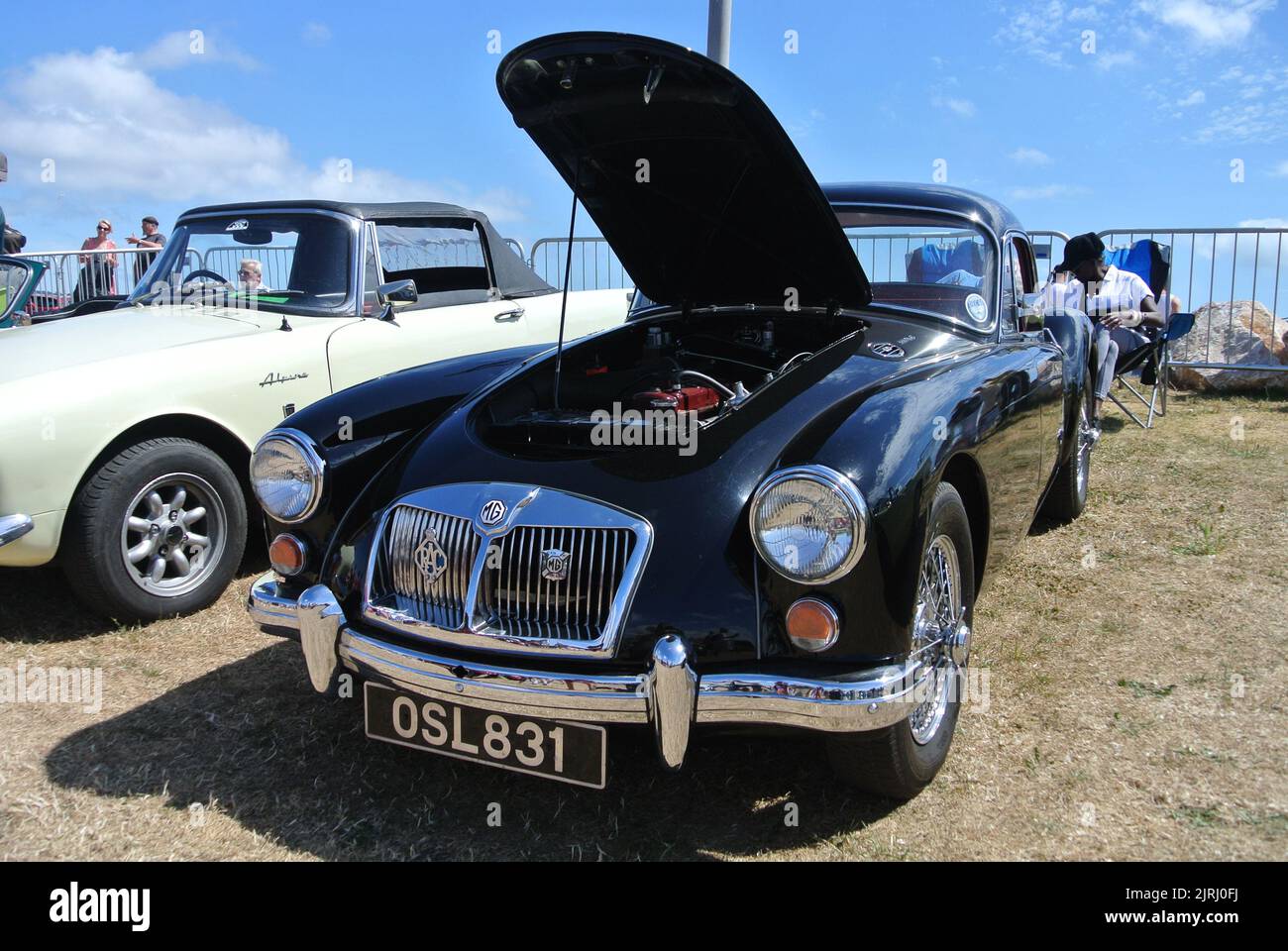 A 1961 MG MGA 1600 Mk2 sports car parked on display at the English ...