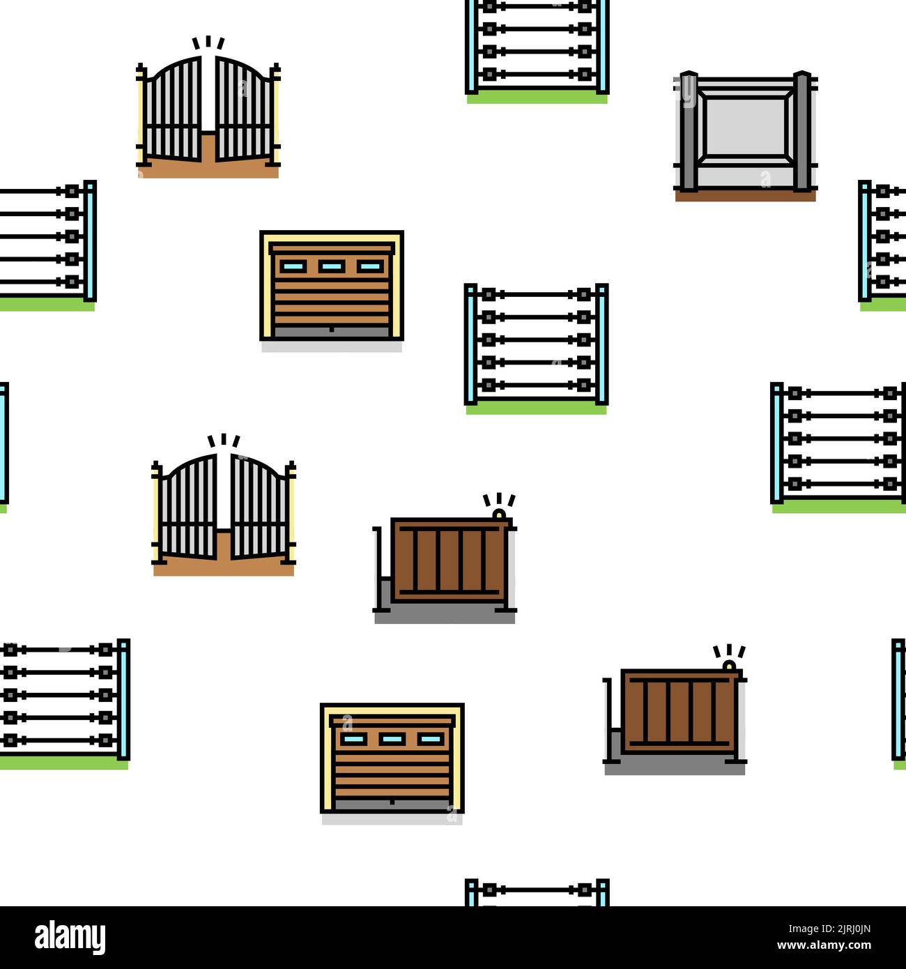 Fence And Gate Exterior Security vector seamless pattern Stock Vector ...