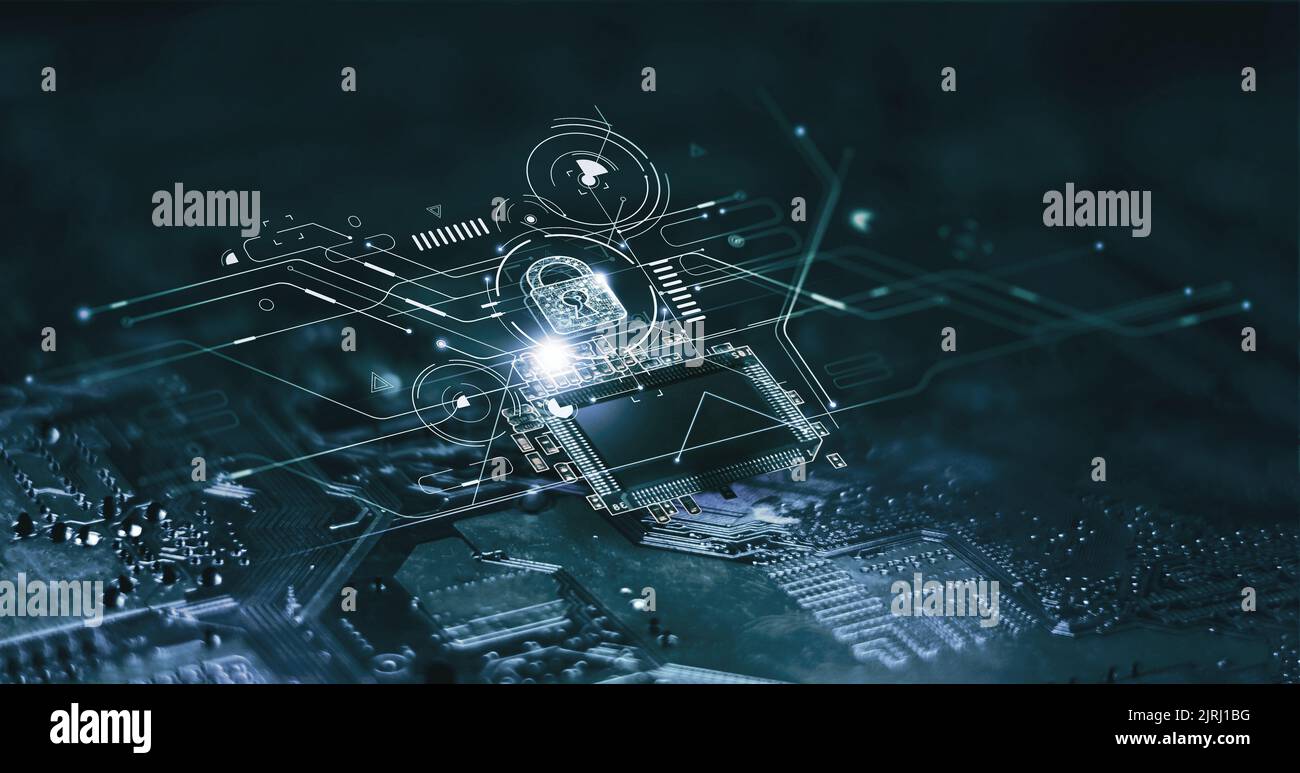 Digital padlock icon, cyber security network and data protection ...