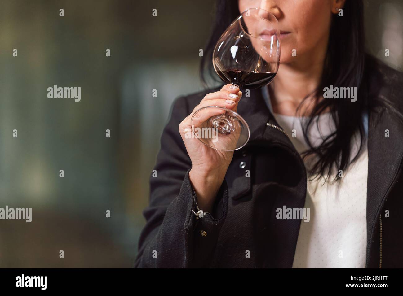 Woman tasting red wine winery hi-res stock photography and images - Alamy
